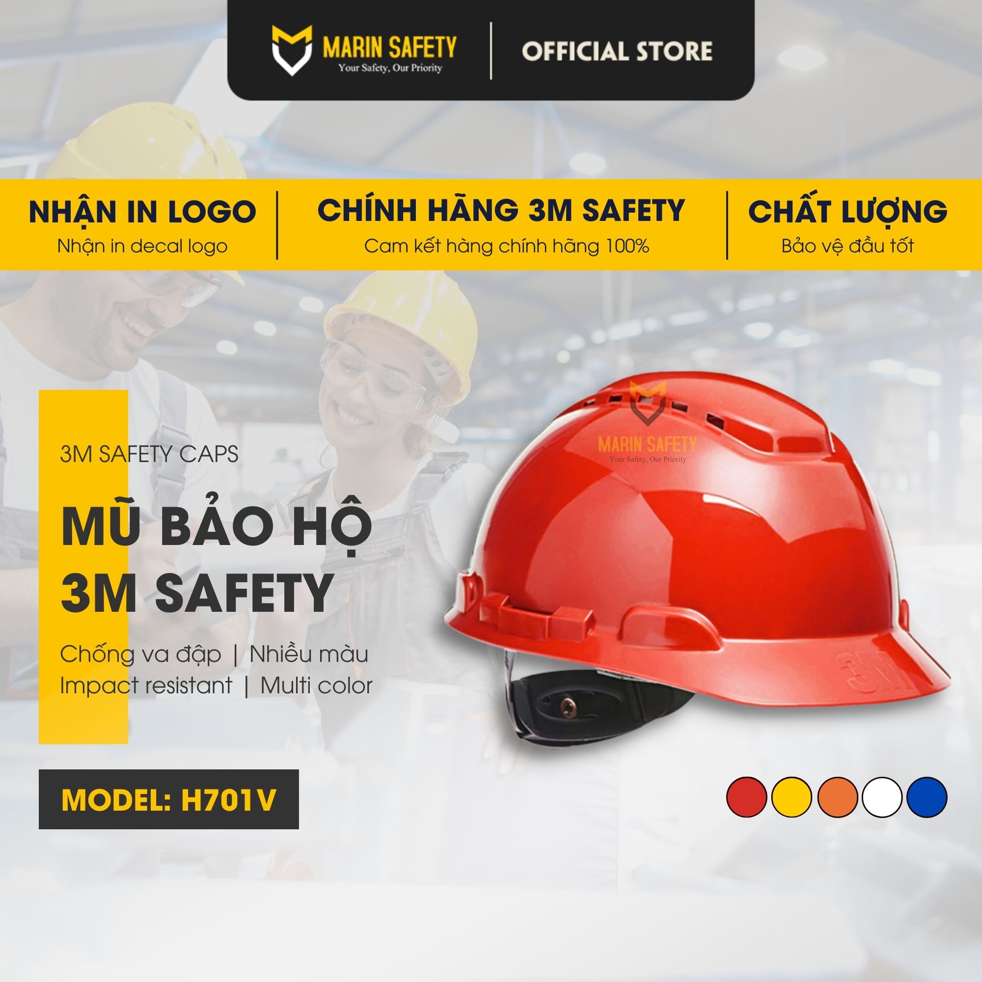 Mũ bảo hộ 3M H-701V có lỗ thoáng khí - Bảo Hộ Marin Safety